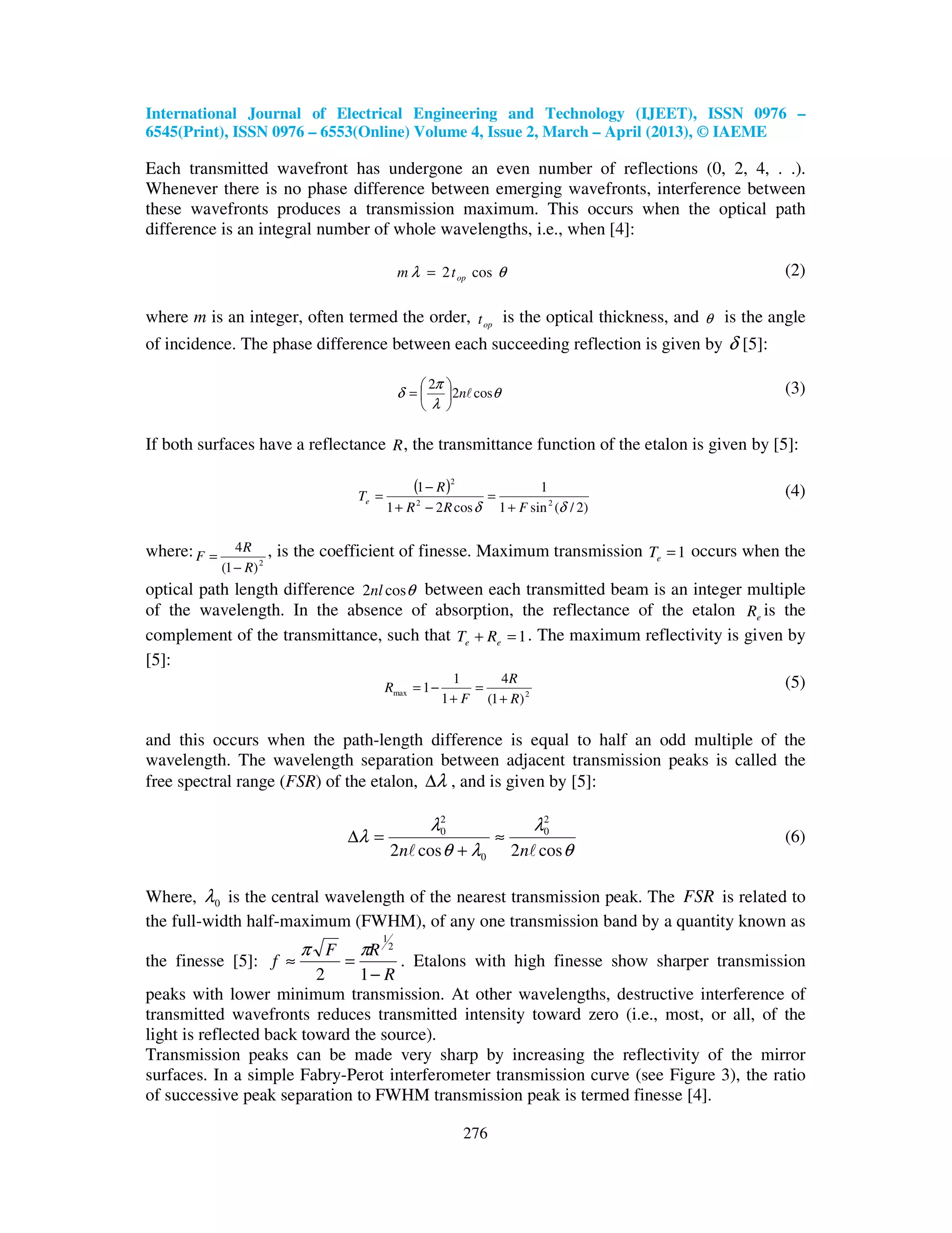 Fabry–pérot interferometer picoseconds dispersive properties | PDF