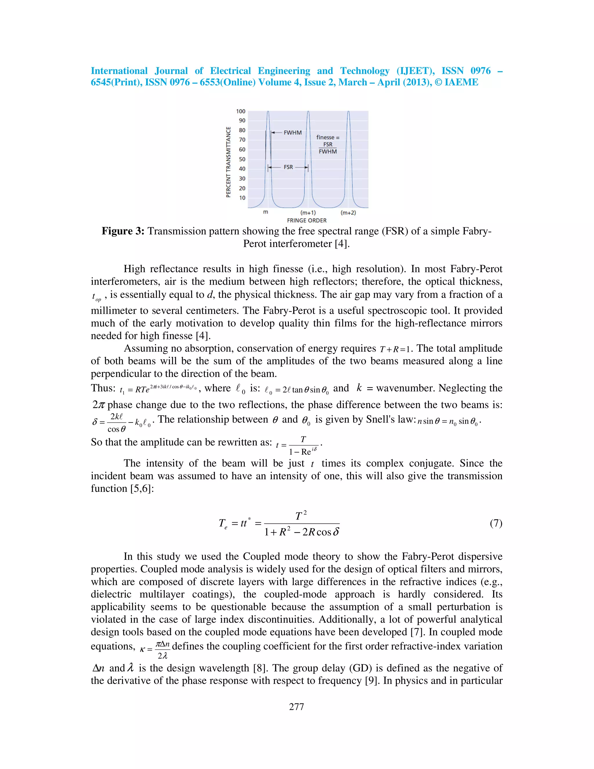 Fabry–pérot interferometer picoseconds dispersive properties | PDF