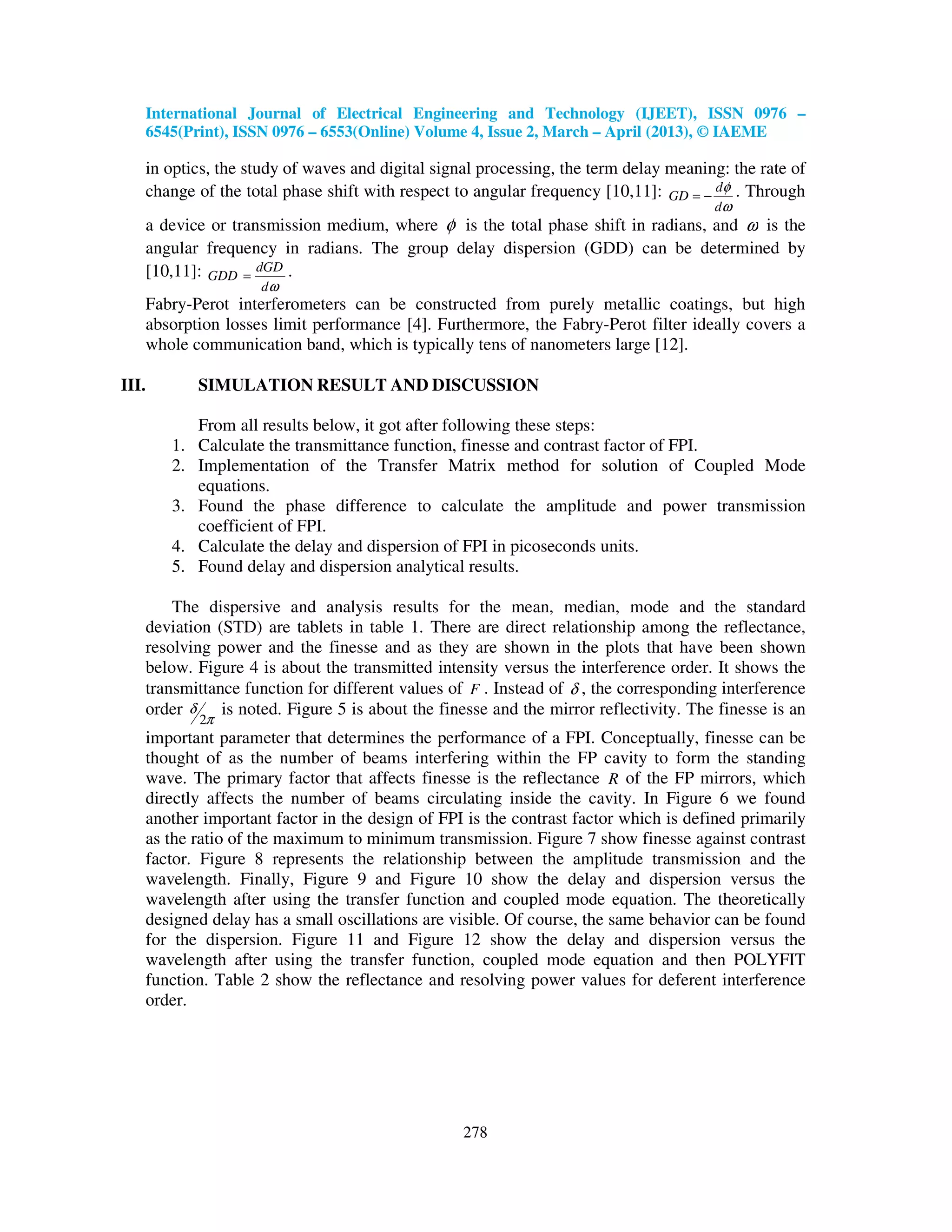 Fabry–pérot interferometer picoseconds dispersive properties | PDF