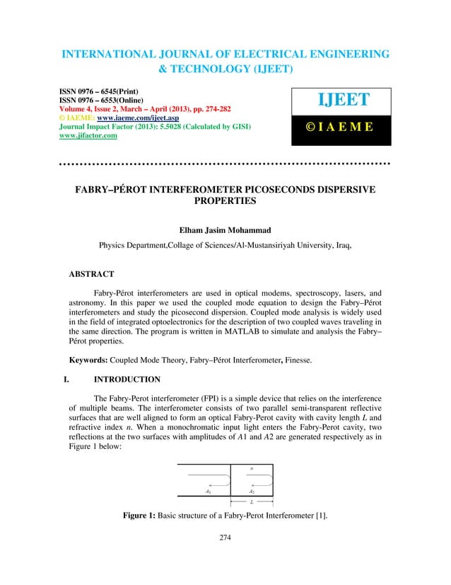 Fabry–pérot interferometer picoseconds dispersive properties | PDF