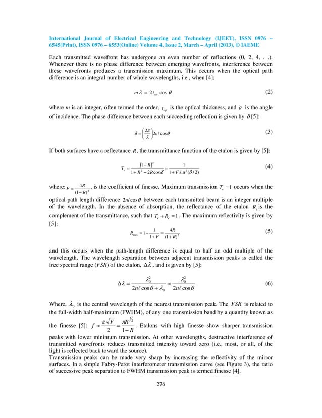 Fabry–pérot interferometer picoseconds dispersive properties | PDF