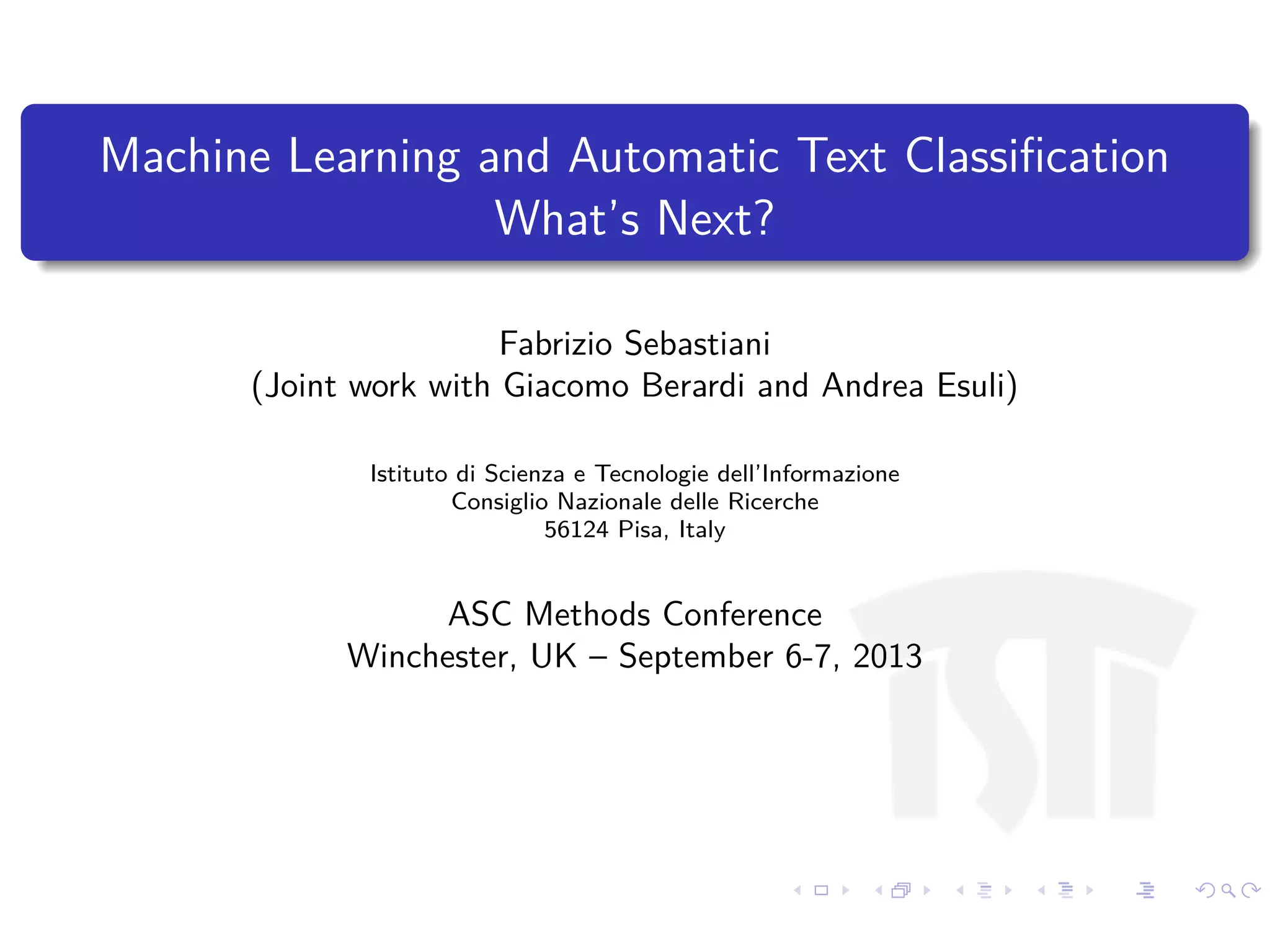 Machine Learning and Automatic Text Classification: What's Next? | PDF