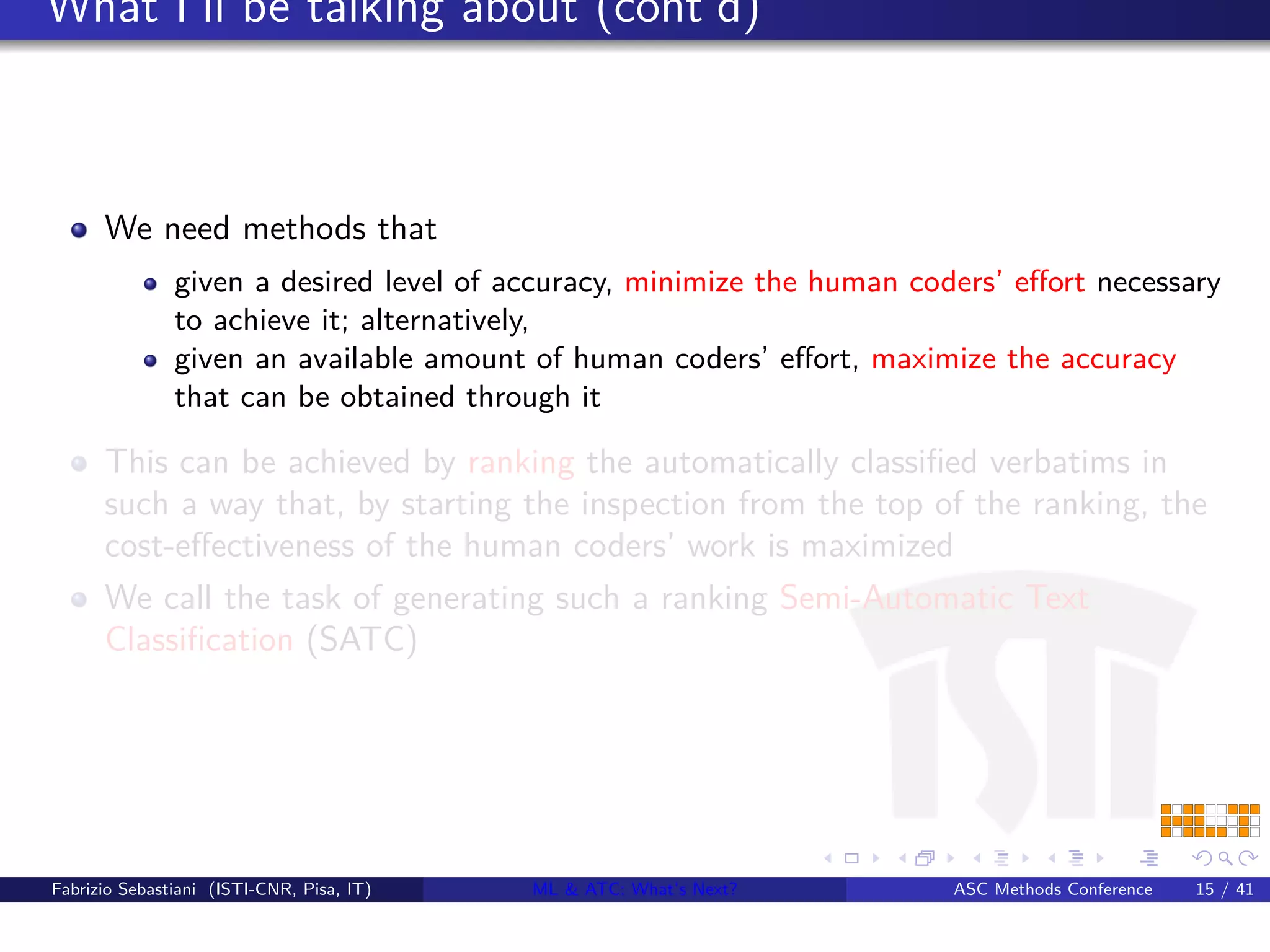 Machine Learning and Automatic Text Classification: What's Next?