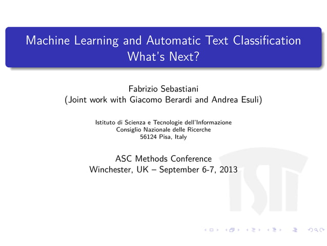 Machine Learning and Automatic Text Classification: What's Next? | PPT