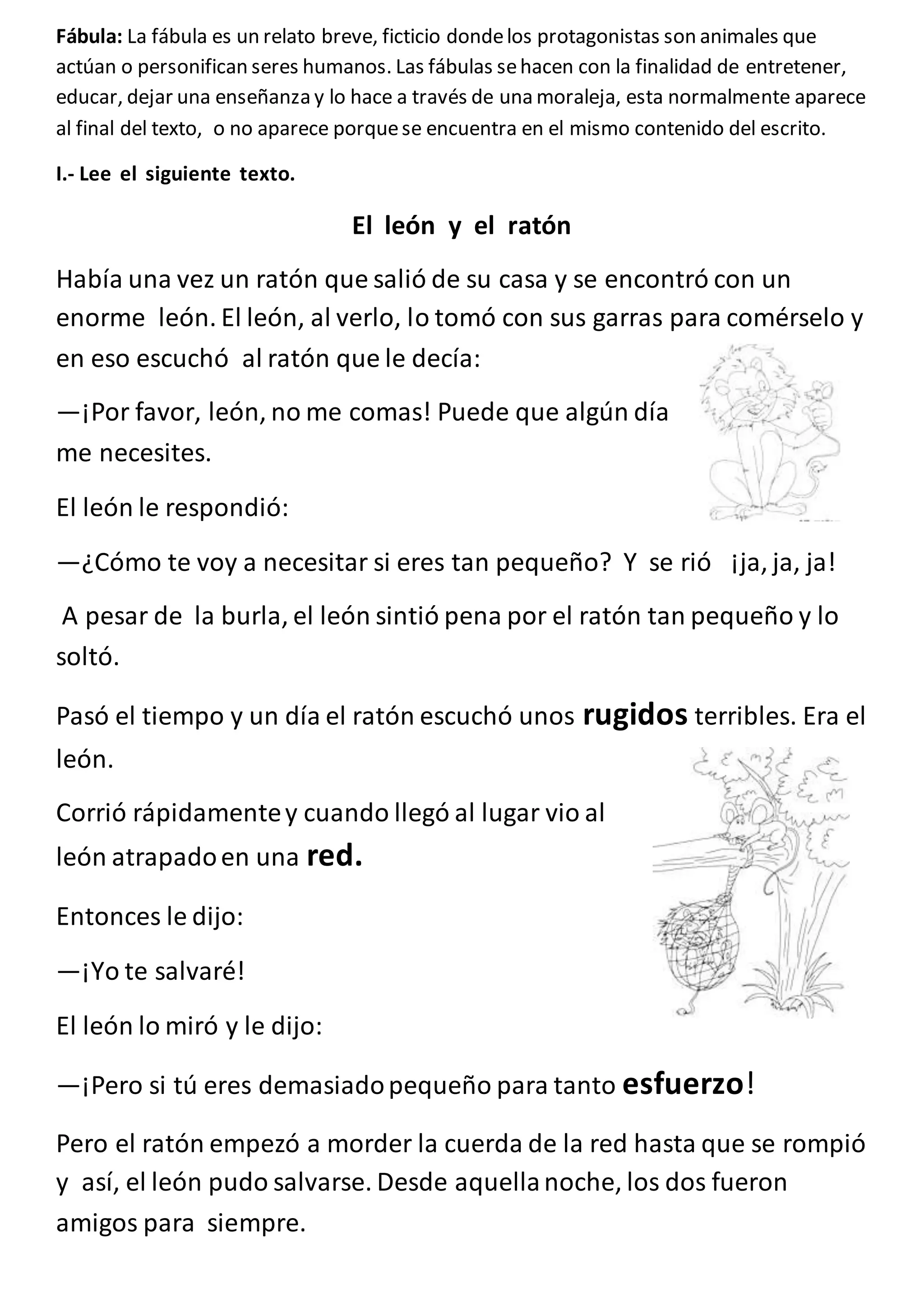 Fabula el leon y el raton | DOCX | Large Animals | Pets