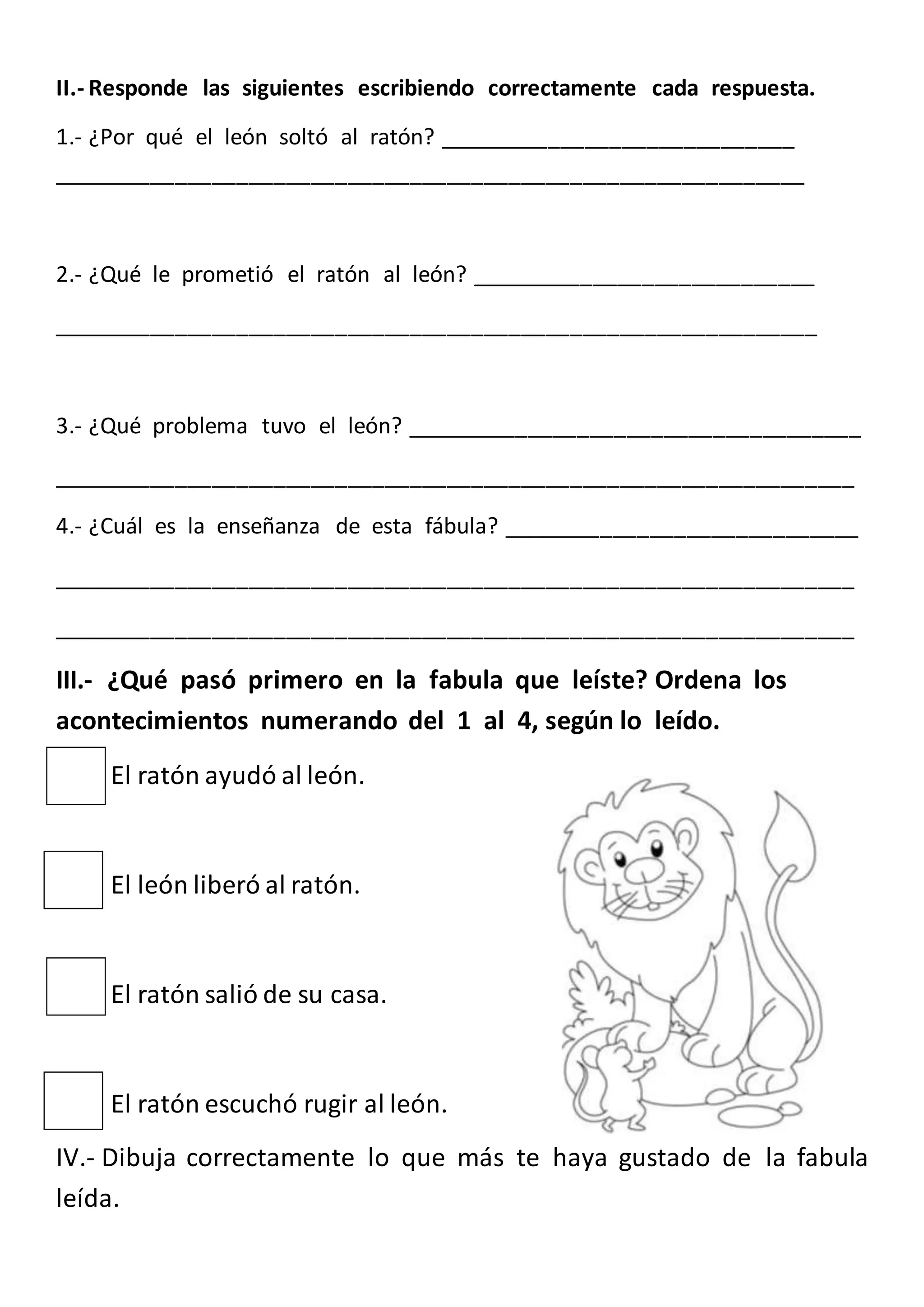 Fabula el leon y el raton | DOCX | Large Animals | Pets