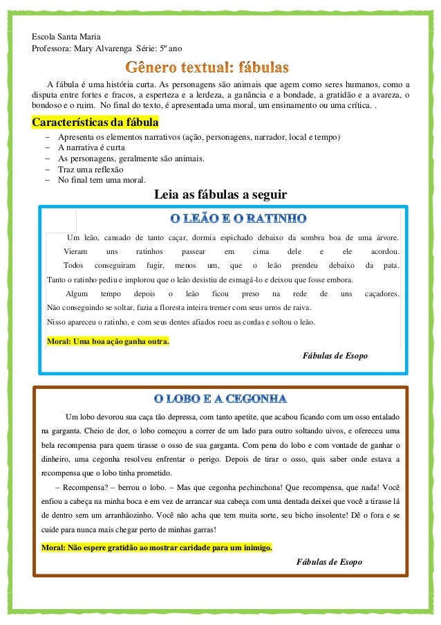 Gênero textual: Fabulas e contos