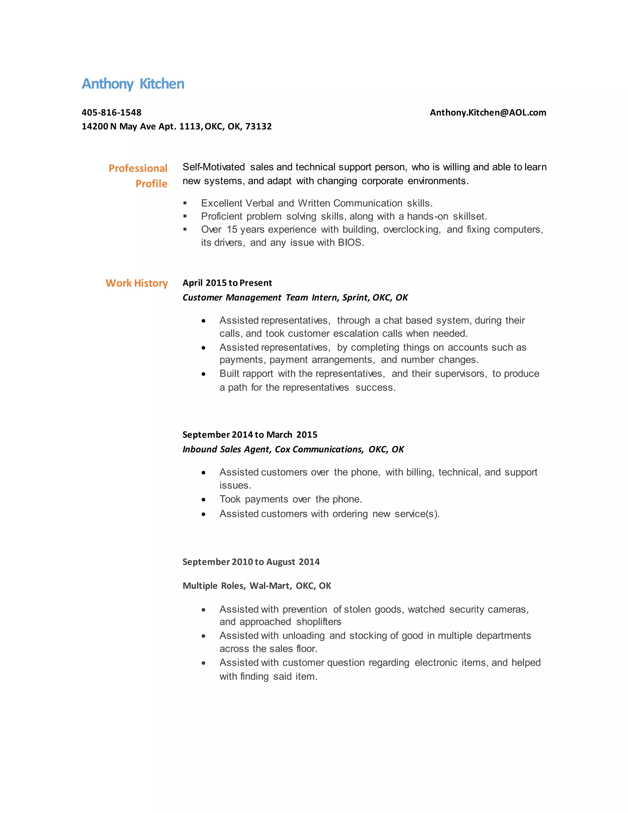 Anthony Kitchen, Resume | DOCX
