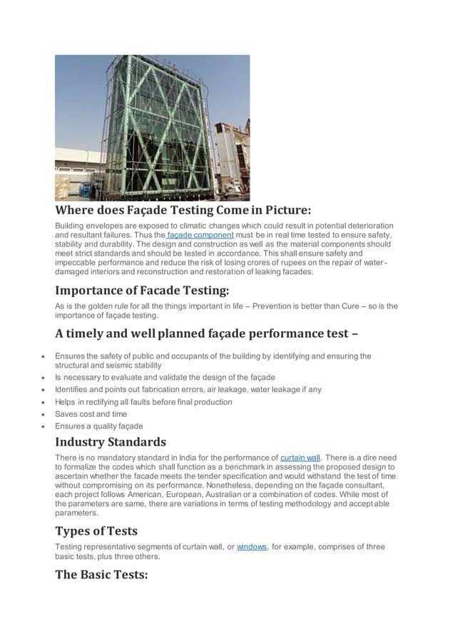 Facade testing procedure | DOCX | Civil Engineering Industry | Industries