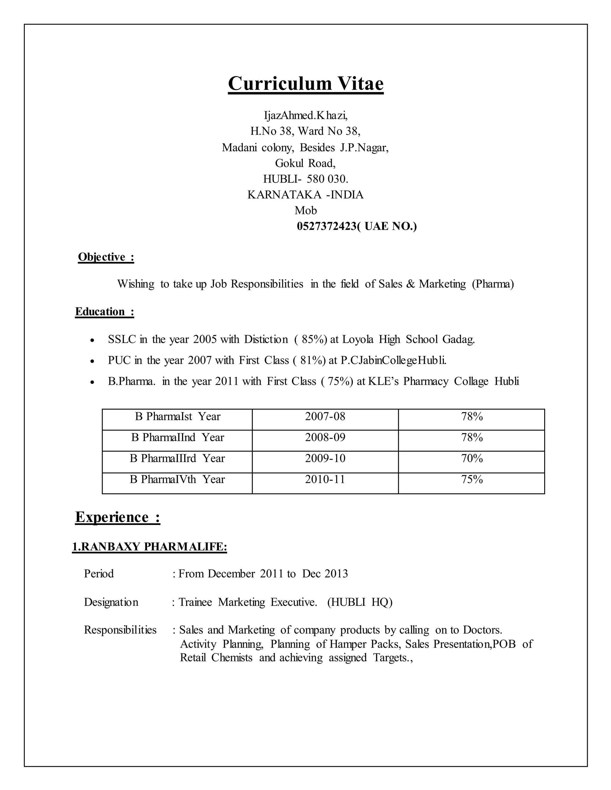 ijaz_kazi_hubli_CV (1) | PDF