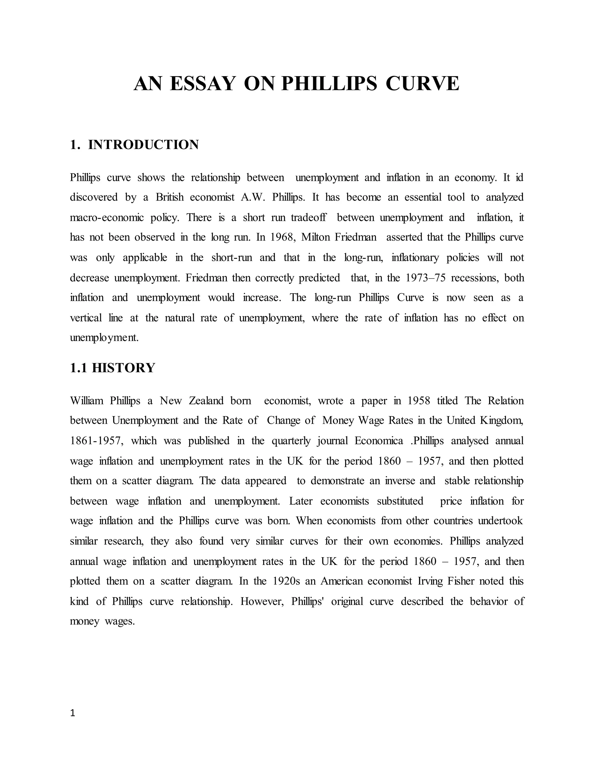 AN EASSAY ON PHILLIPS CURVE | DOCX