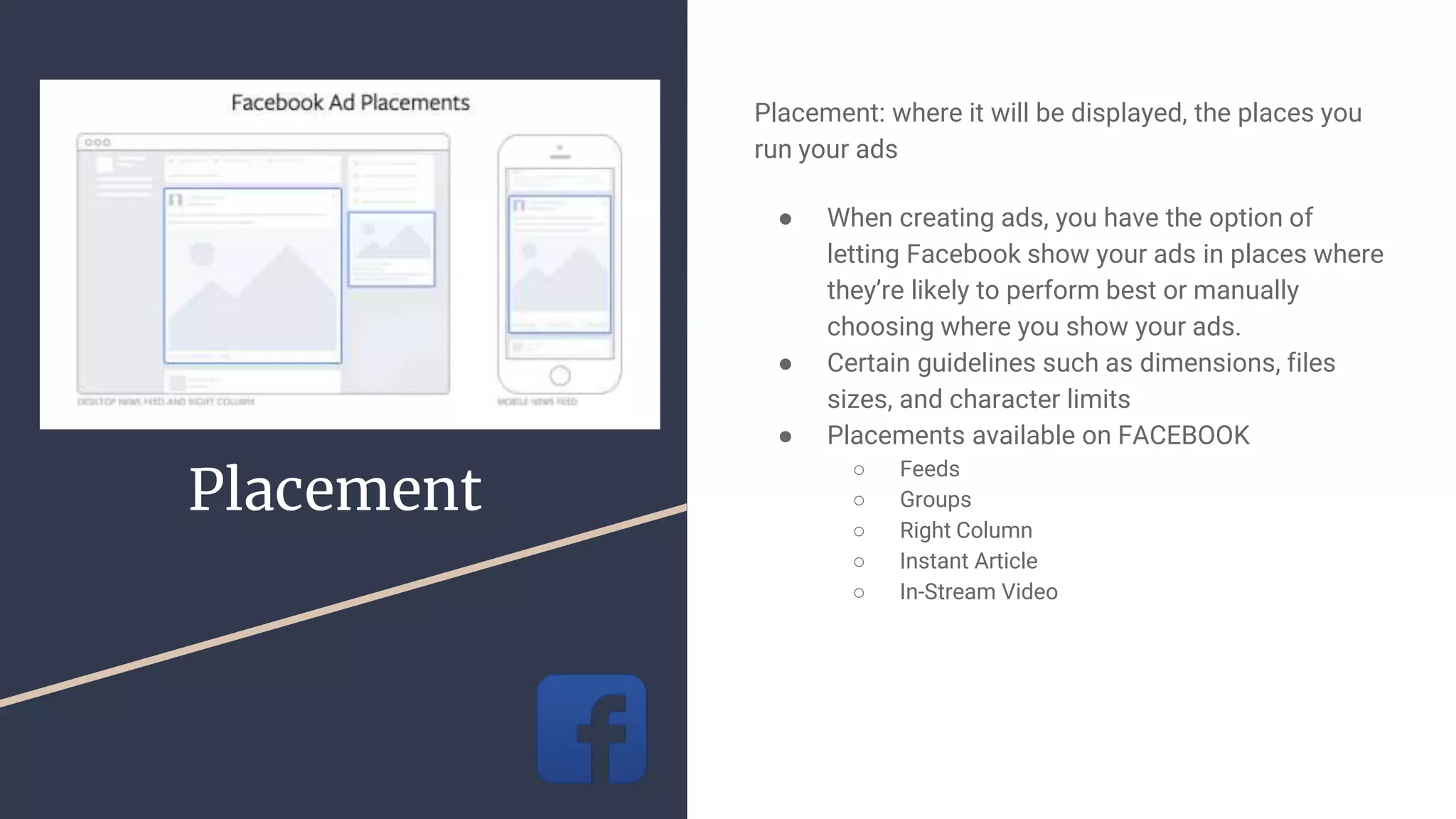Facebook Ad Placement & Format | PPTX | Social Networking | Internet