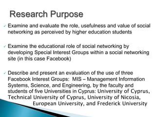 Facebook for educational purposes | PPTX | Social Networking | Internet