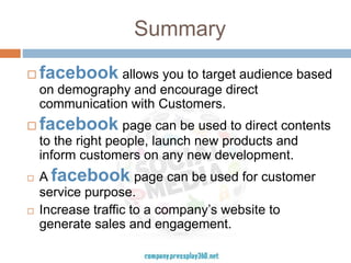 Facebook Presentation for bnusiness | PPTX | Social Networking | Internet
