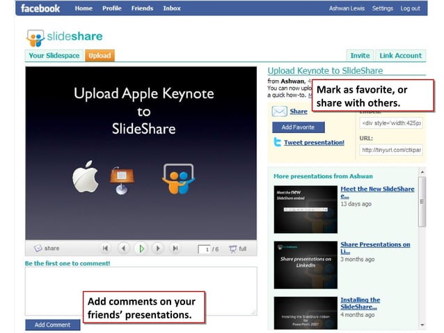 Screenshots of the SlideShare app on Facebook | PPT
