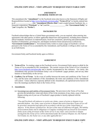 Facebook Terms of Use (TOS) Amendment | PDF
