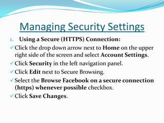 Facebook and security settings settings | PPTX