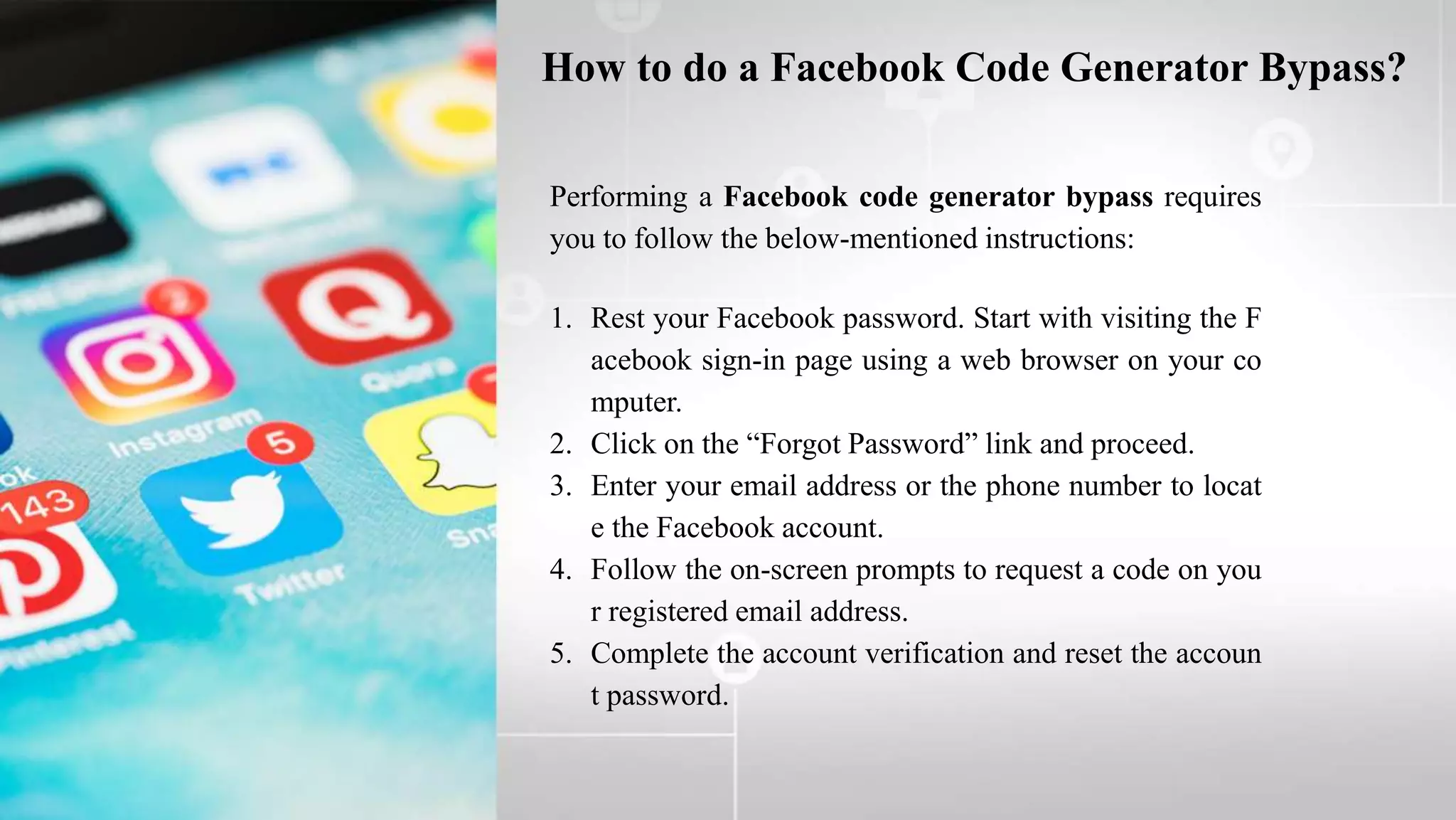 Facebook code generator bypass | PPT