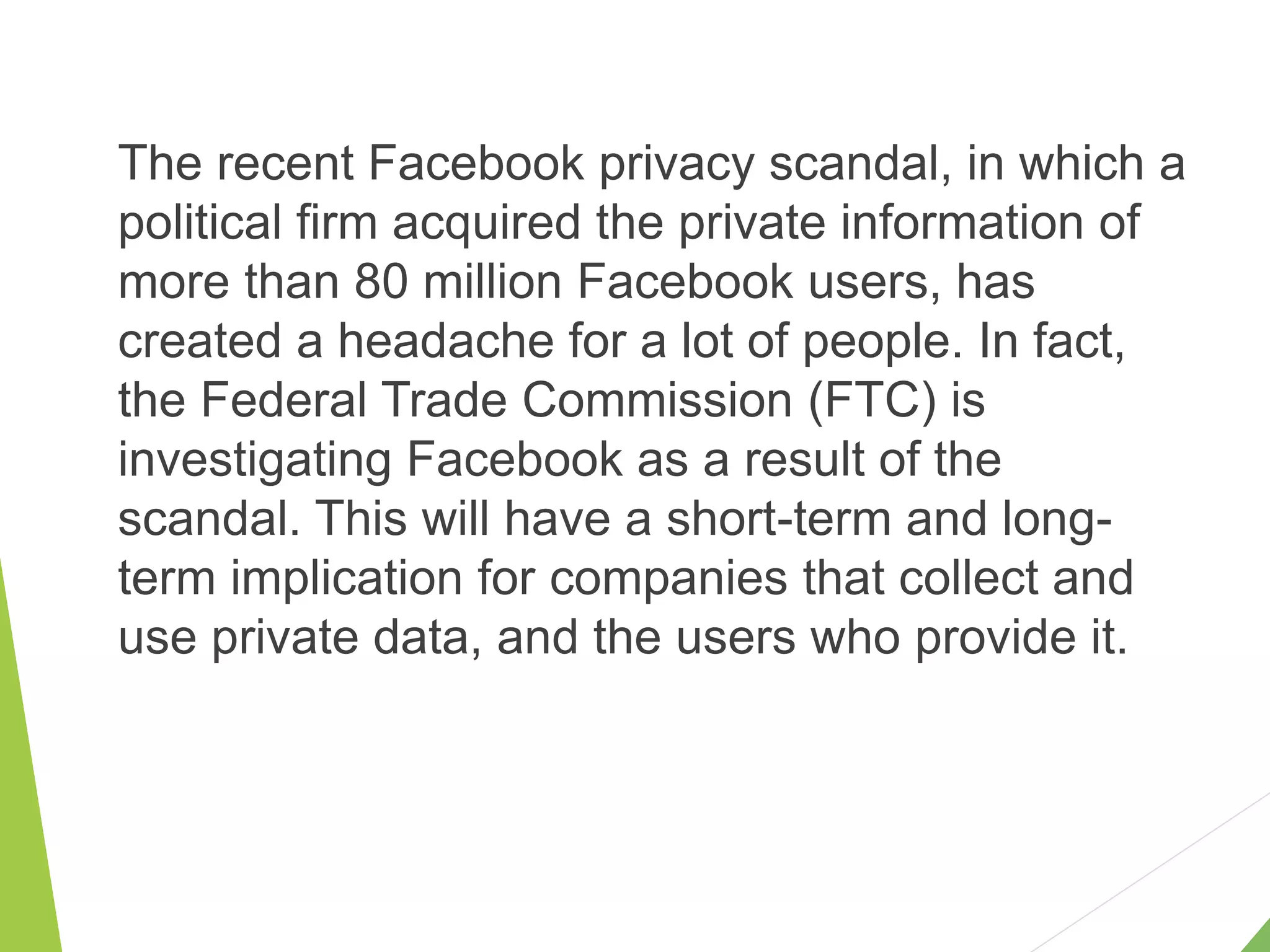 Facebook & Cambridge Analytica data scandal ppt | PPTX