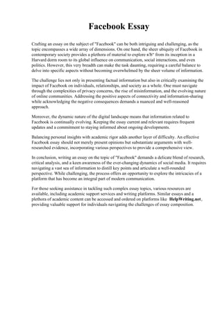 Facebook Essay.pdf | Social Networking | Internet