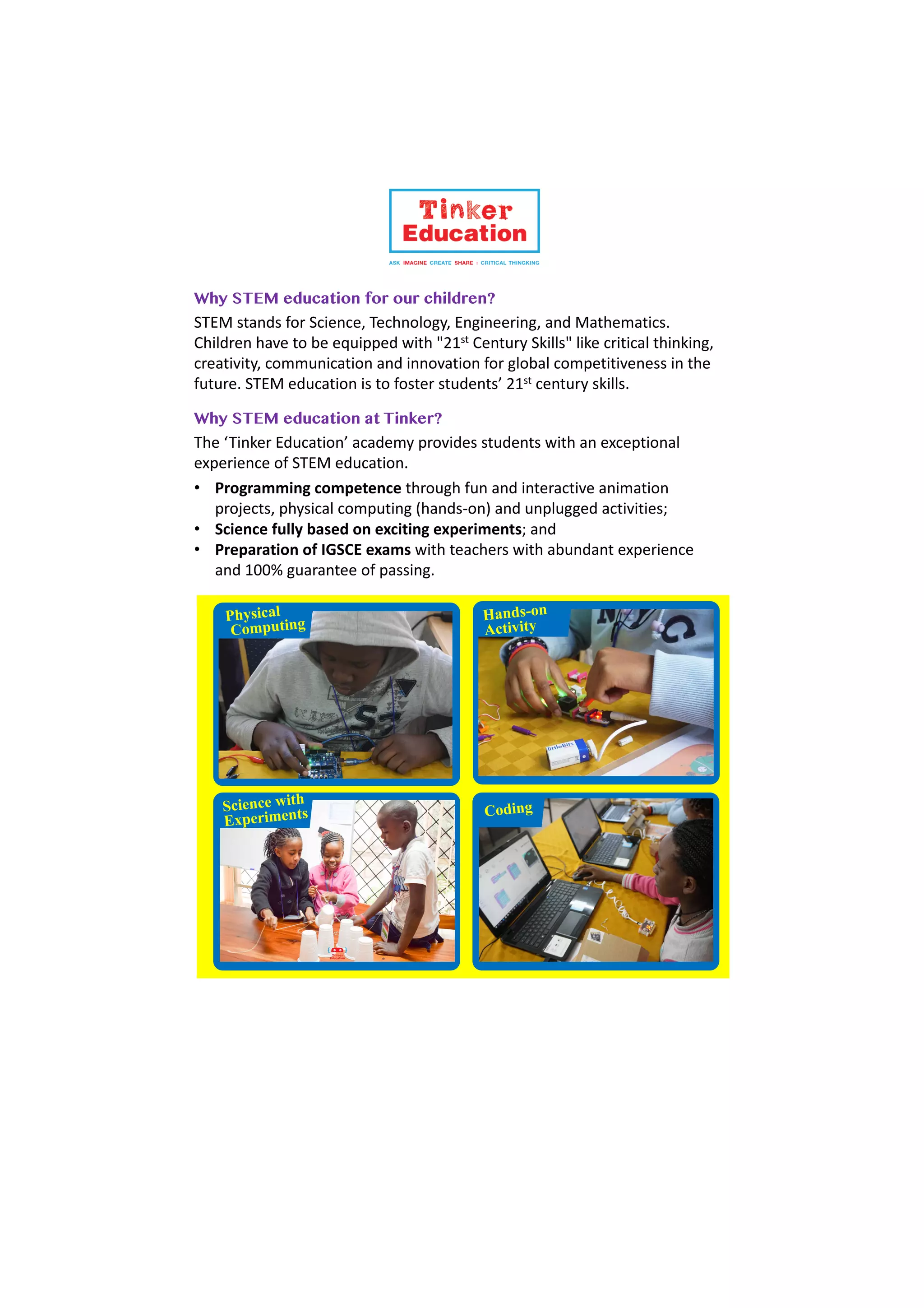 Tinker Education Kids STEM Classes 2017 Term 3 | PDF