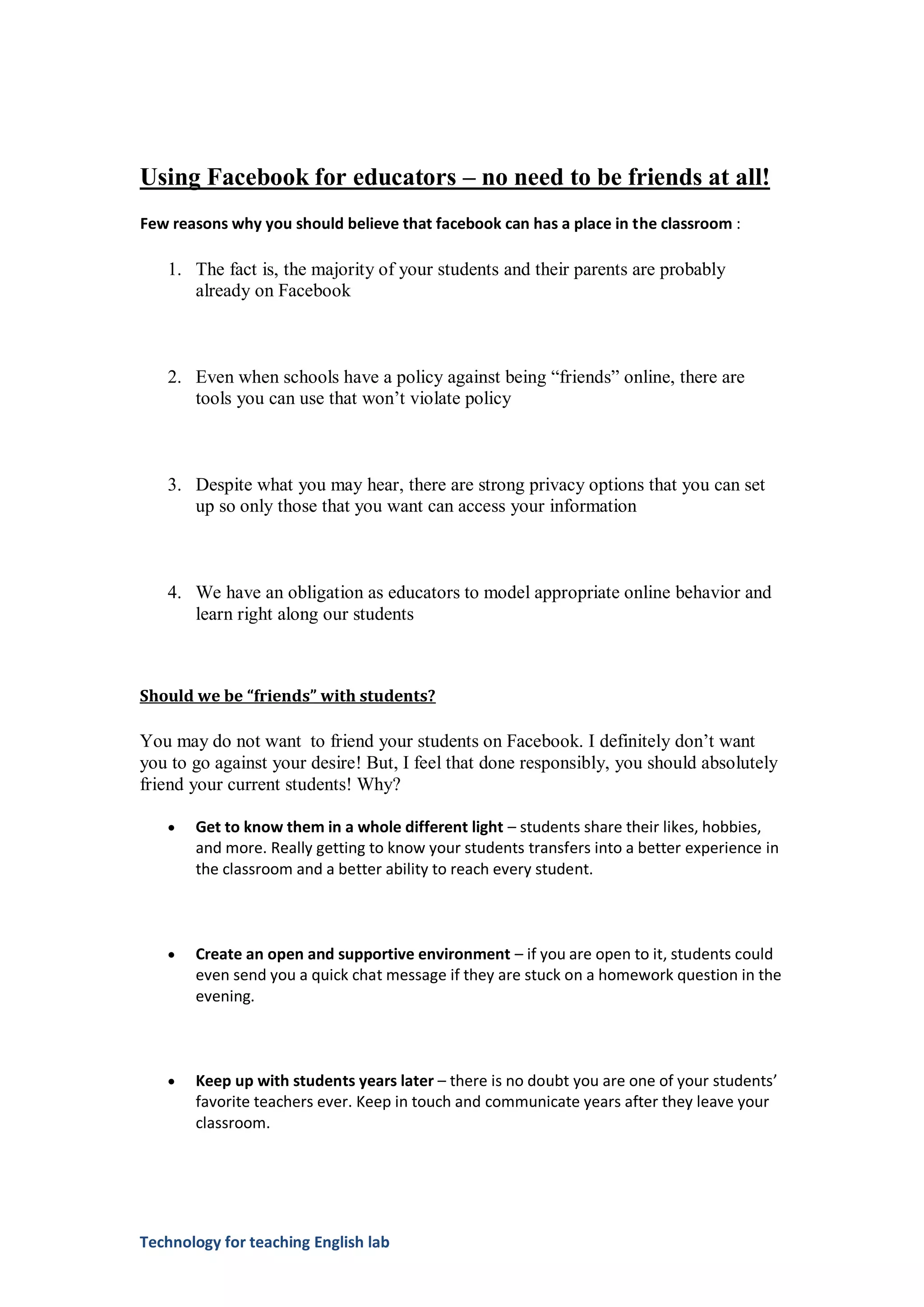 Facebook for education | PDF