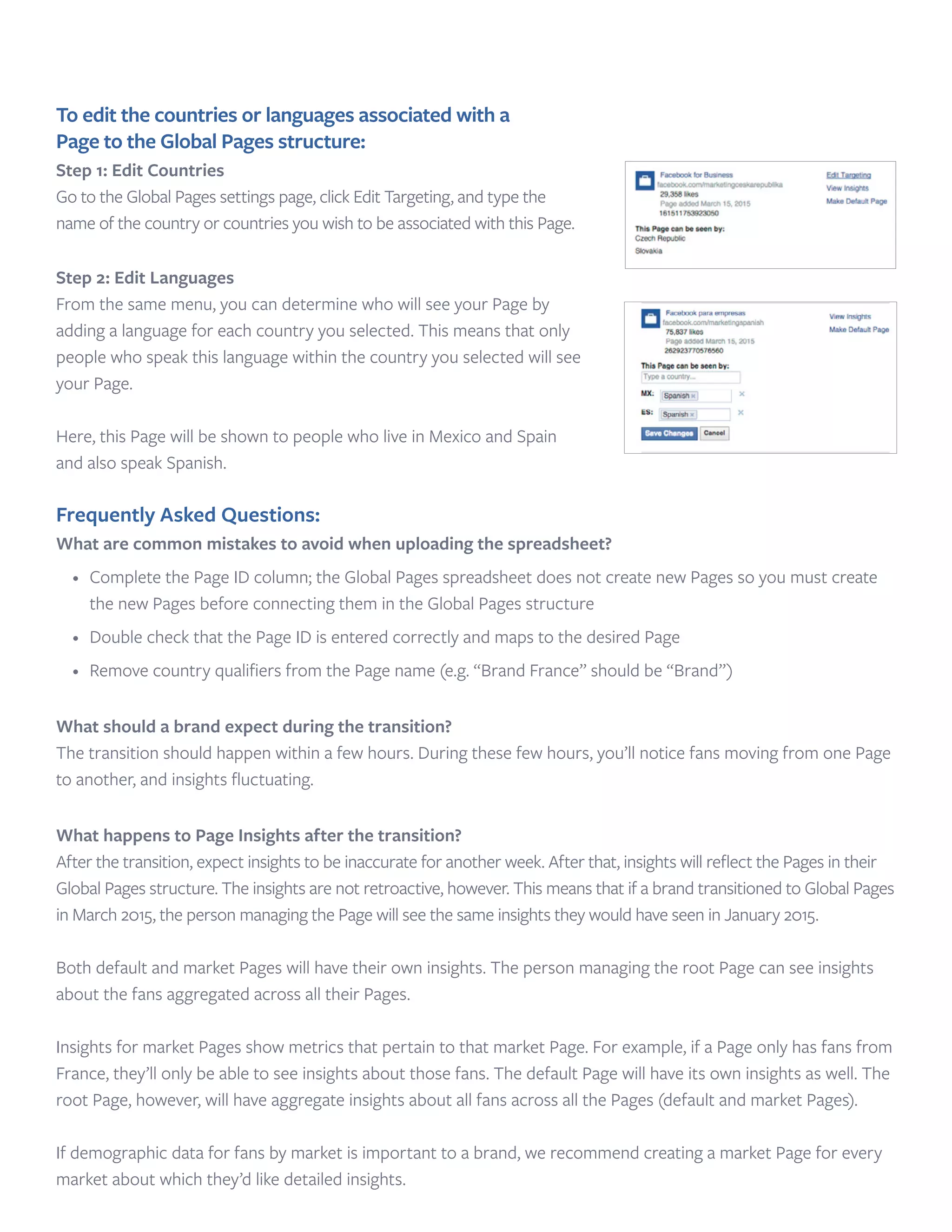Facebook Global Pages: Official Product Guide, March 2015 | PDF