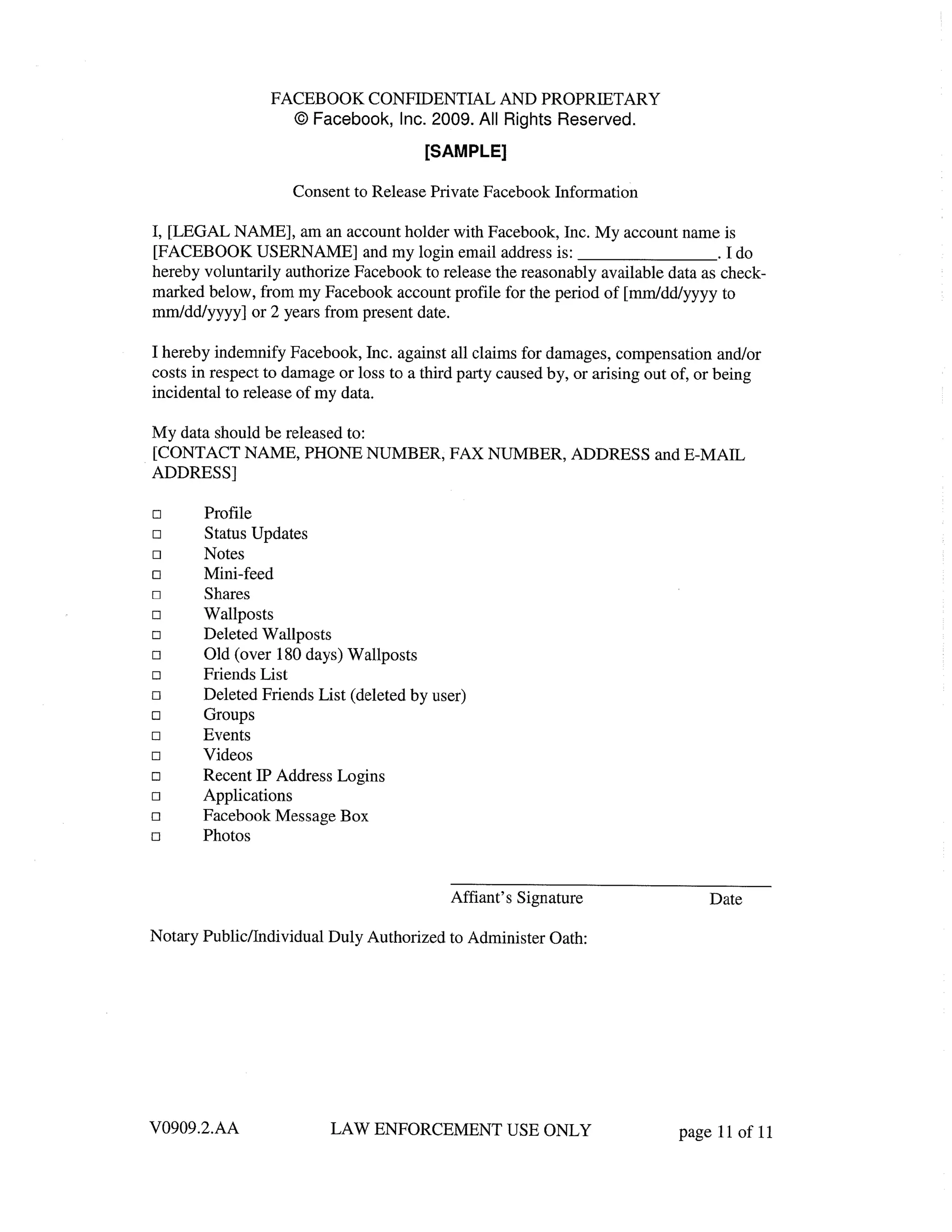 Facebook Law Enforcement Requirements – HZAR