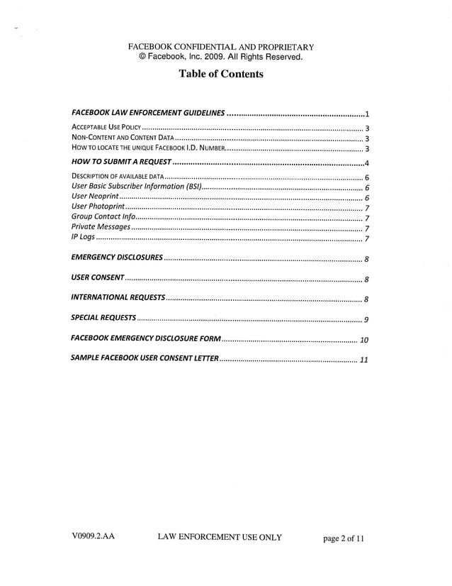 Facebook law enforcement guidelines released | PDF