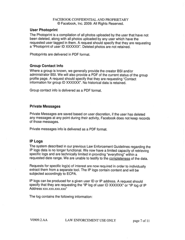 Facebook law enforcement guidelines released | PDF