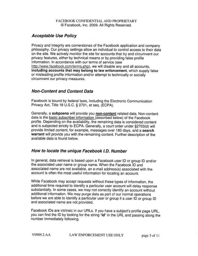 Facebook law enforcement guidelines released | PDF