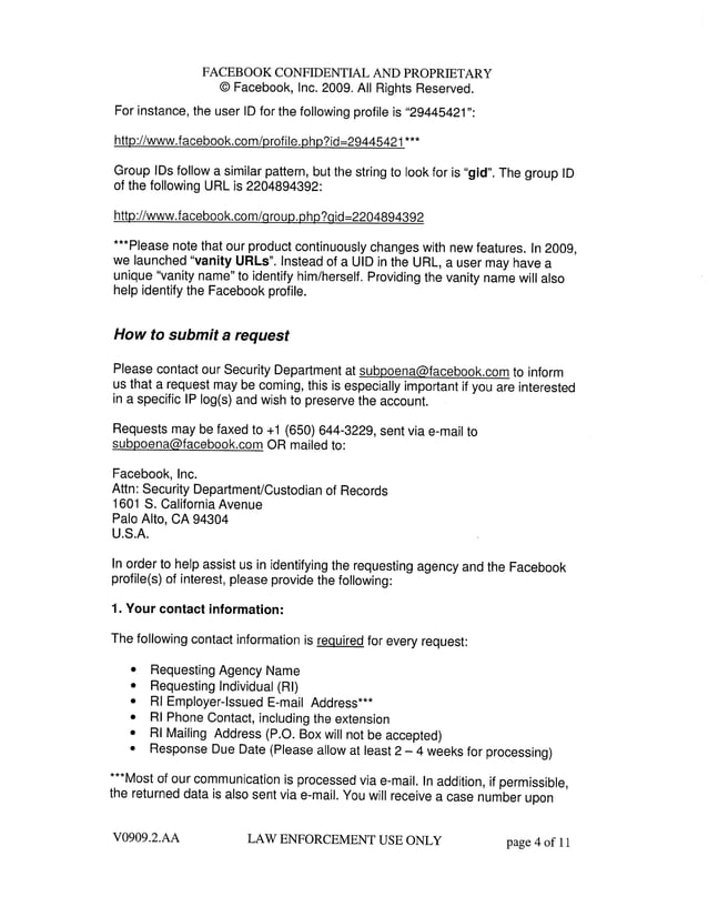 Facebook law enforcement guidelines released | PDF