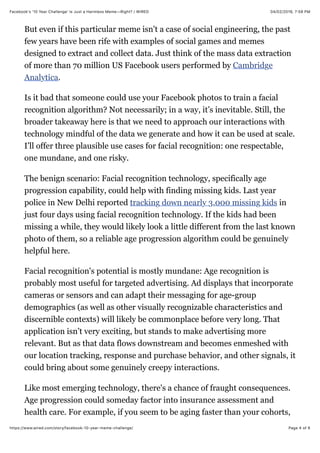 Facebook's '10 Year Challenge' Is Just a Harmless Meme - Right? | PDF