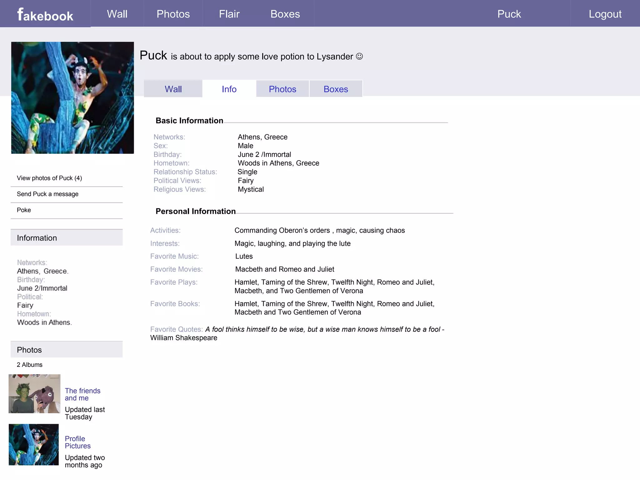 Puck's Fakebook Page | PPT