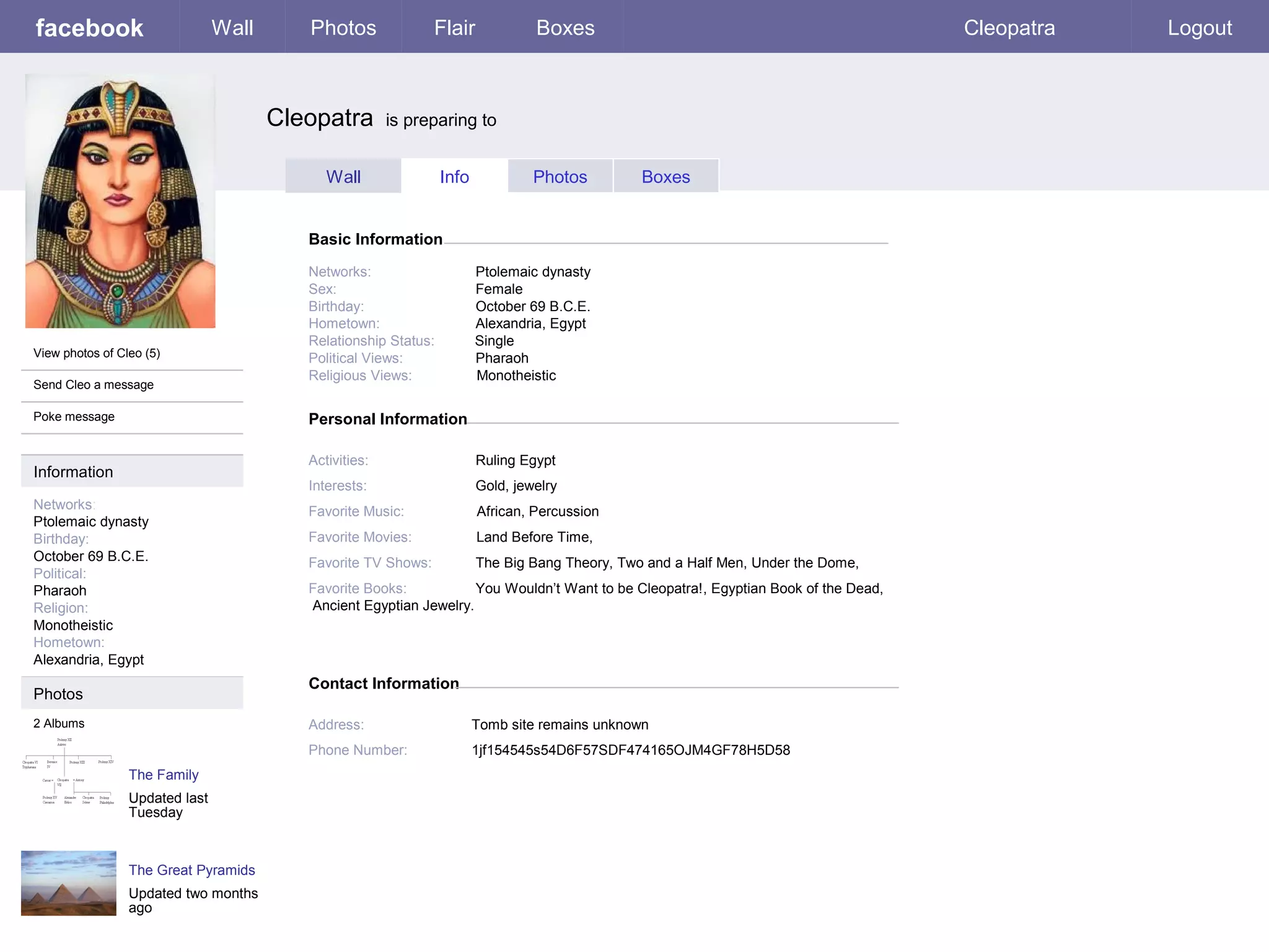 Facebook template use this to do the assignment- cleopatra | PPT