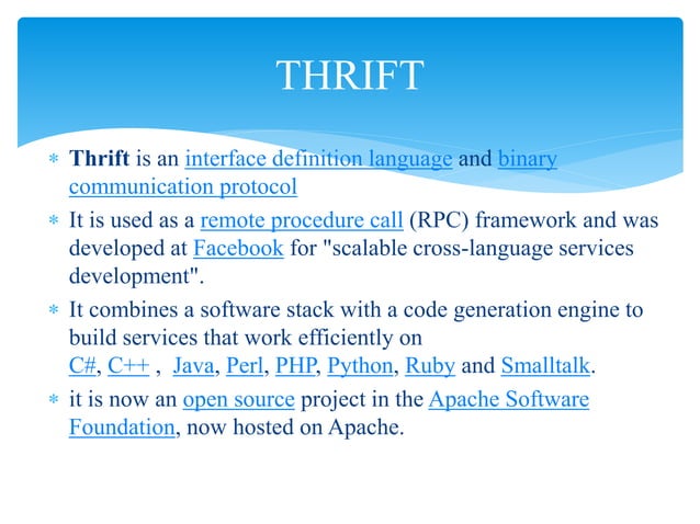 Facebook thrift | PPTX | Programming Languages | Computing