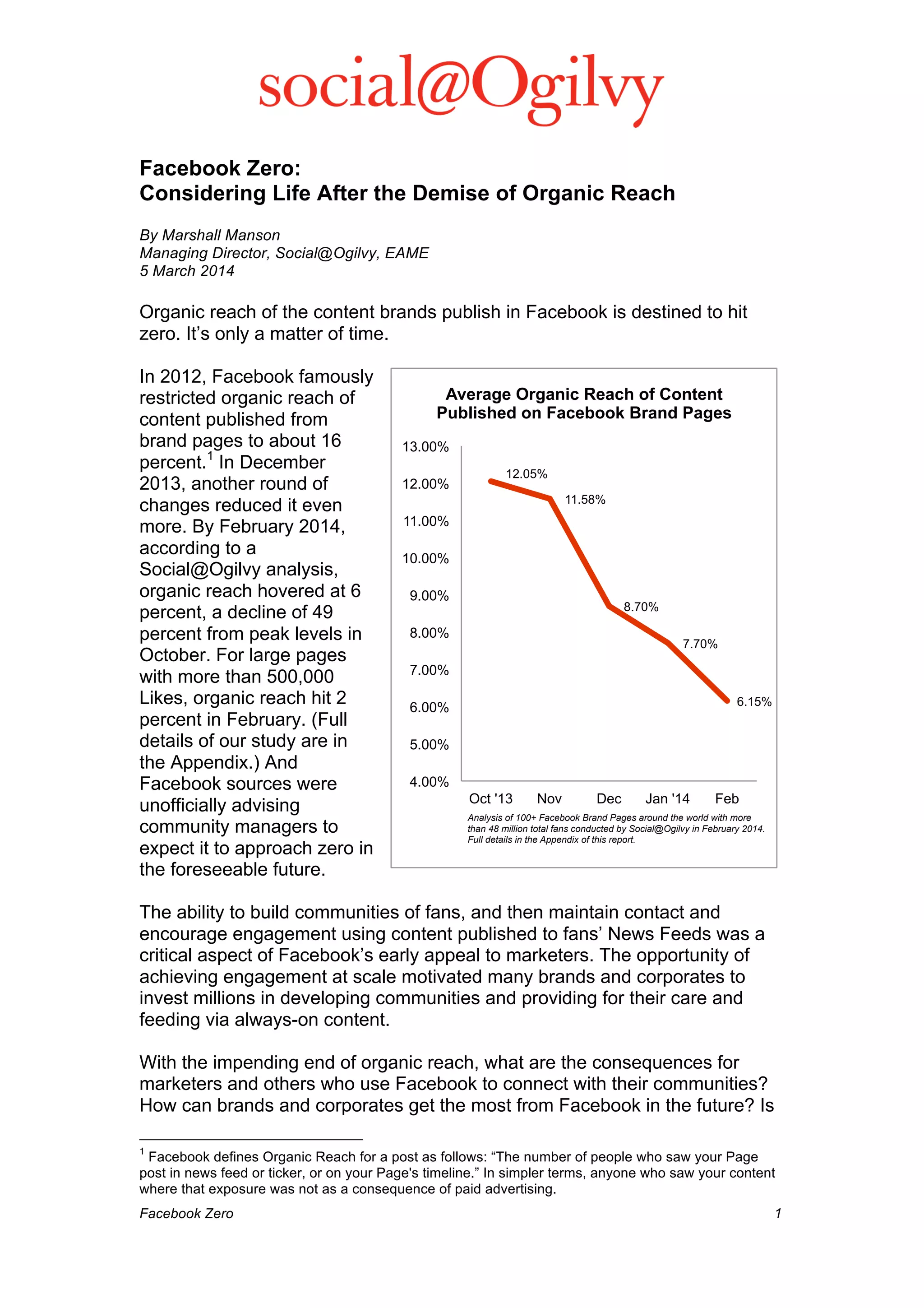 Facebook Zero: Considering Life After the Demise of Organic Reach | PDF