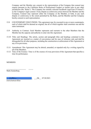 Faceconnected llc operating agreement - Mark Zuckerberg | PDF