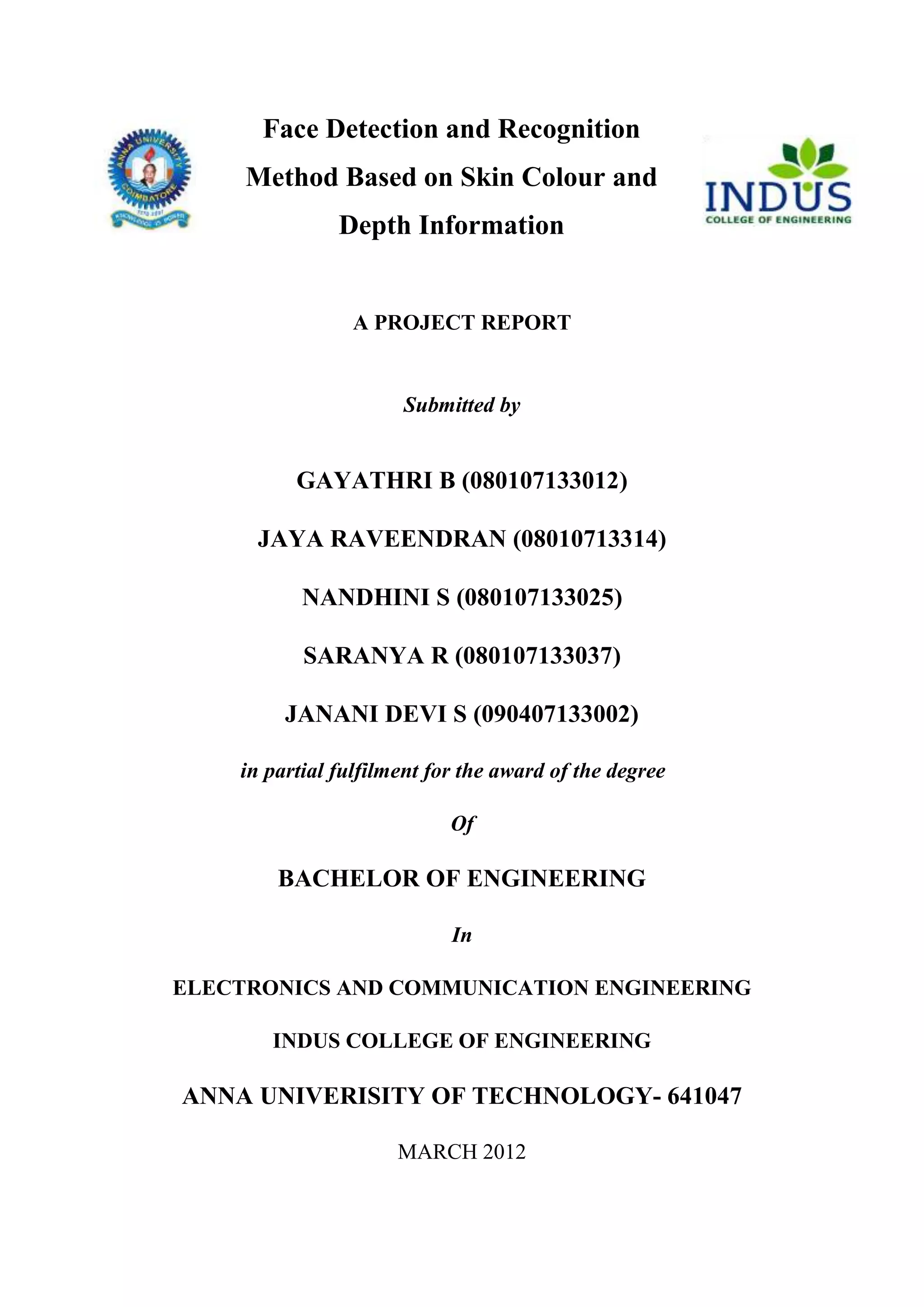 Face Detection And Recognition Method Based On Skin Colour And Depth Informatio1docx