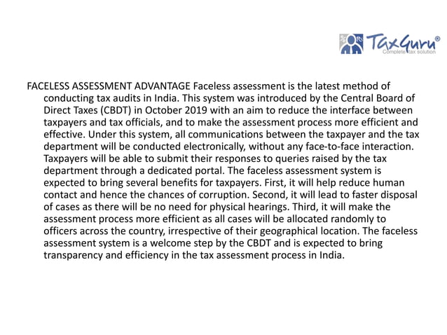 Faceless Assessment And Its Advantage & Disadvantage.pptx | Personal ...