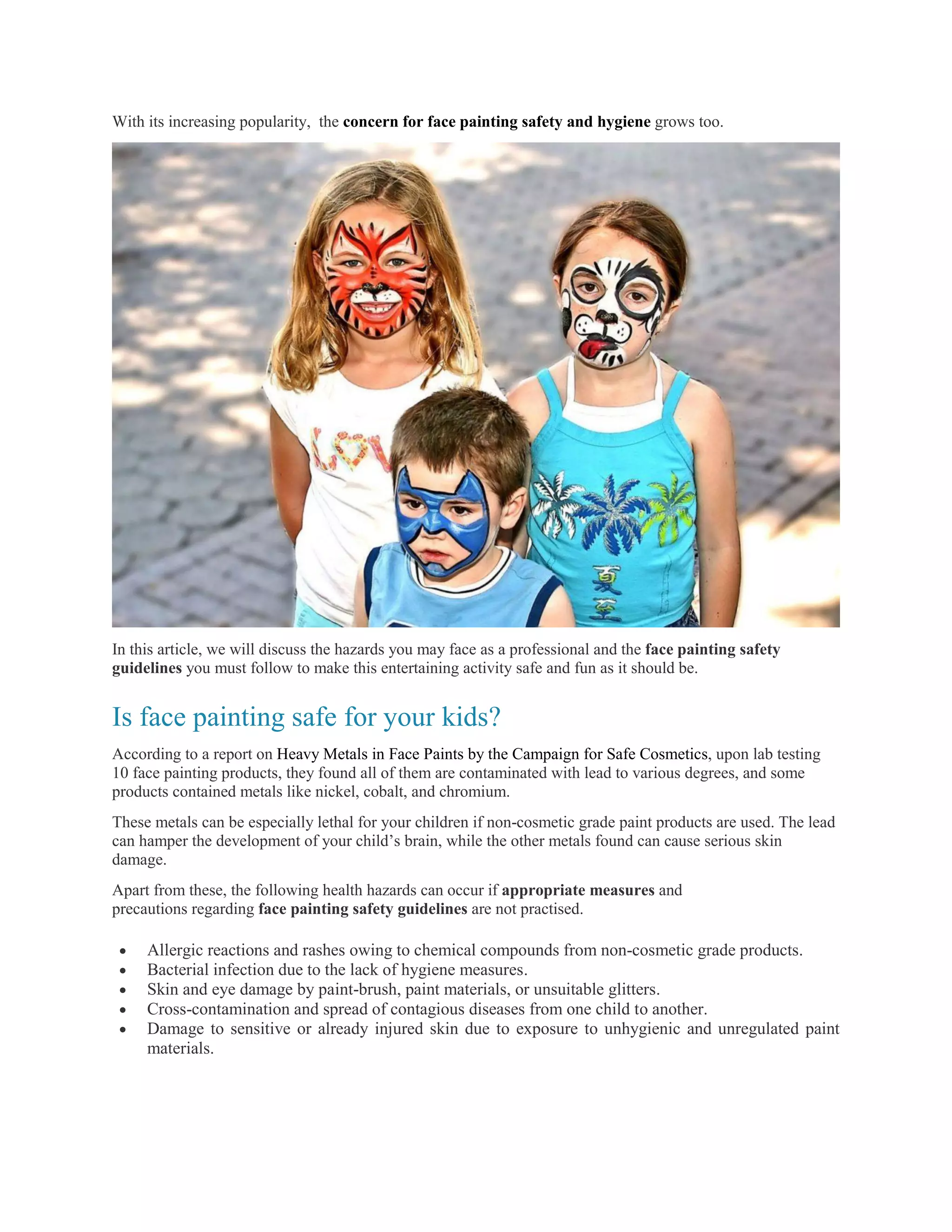 Face painting safety and hygiene guidance | PDF