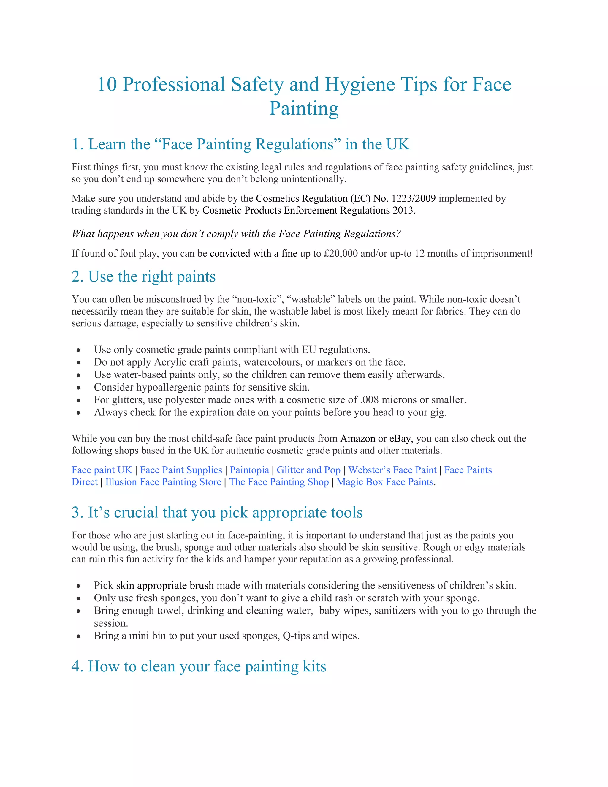 Face painting safety and hygiene guidance | PDF