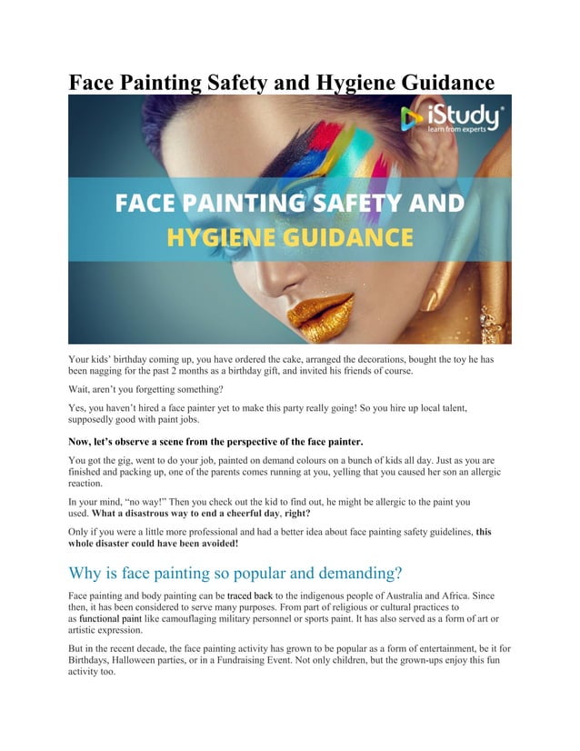 Face painting safety and hygiene guidance | PDF | Skin and Dermatology ...