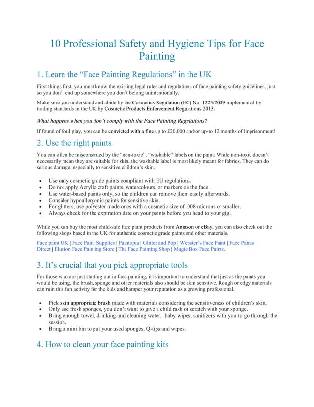 Face painting safety and hygiene guidance | PDF | Skin and Dermatology ...