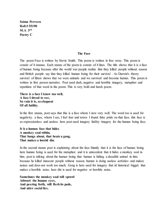 Face poem by stevie smith | PDF