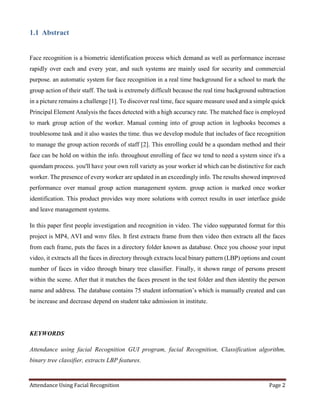 Attendance Using Facial Recognition | PDF