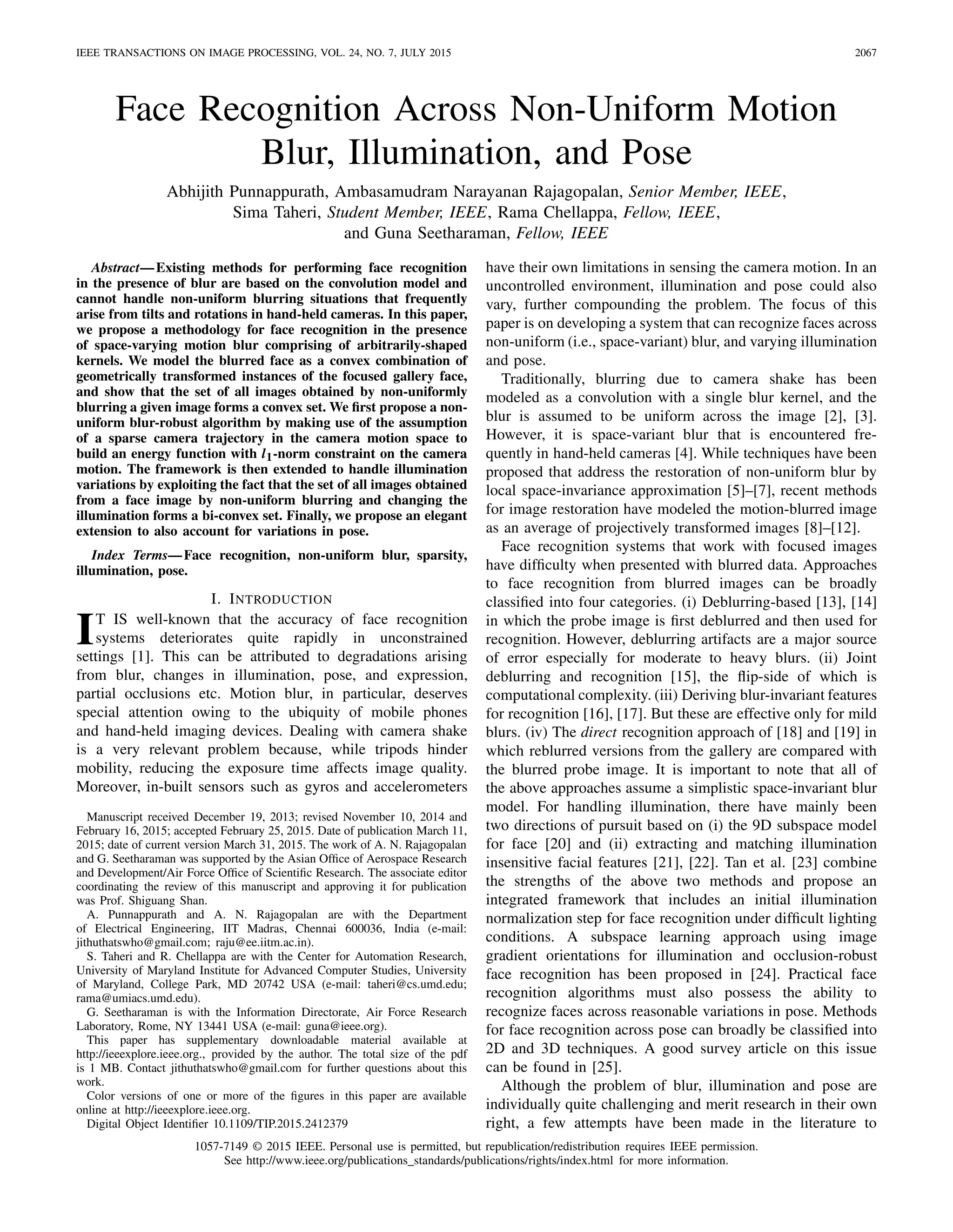 Face Recognition Across Non Uniform Motion Blur Illumination And Pose Pdf