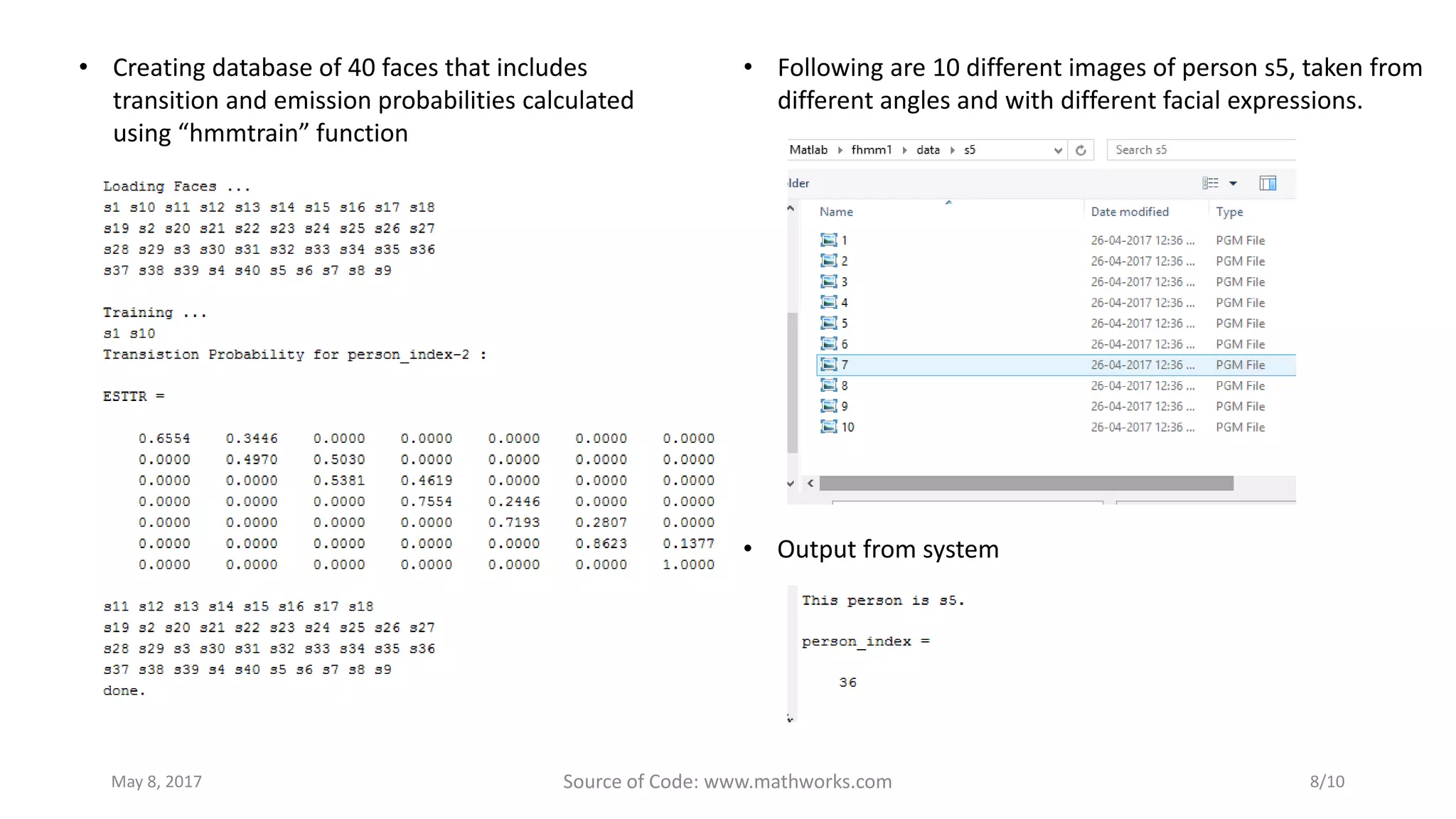Face recognition system using Hidden Markov Model | PPT