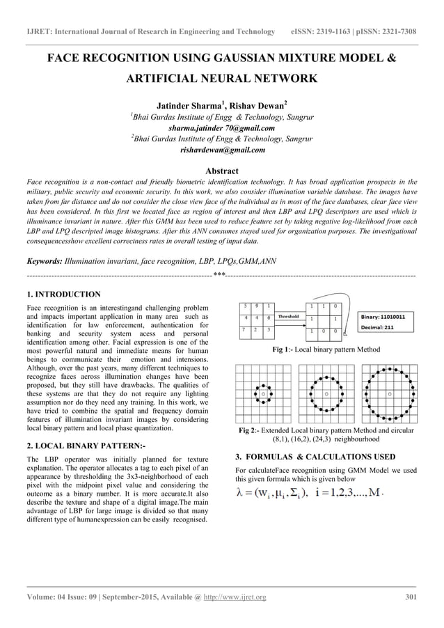 Face recognition using gaussian mixture model & artificial neural network | PDF