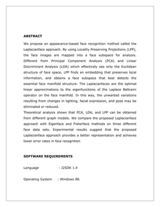 Face recognition using laplacianfaces (synopsis) | DOC